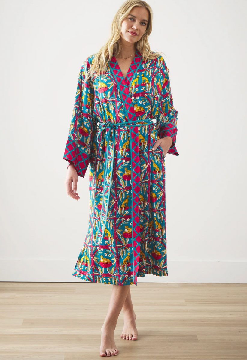 Royal Cheetah Satin Robe in Ruby & Jade – Our Life by Stella's